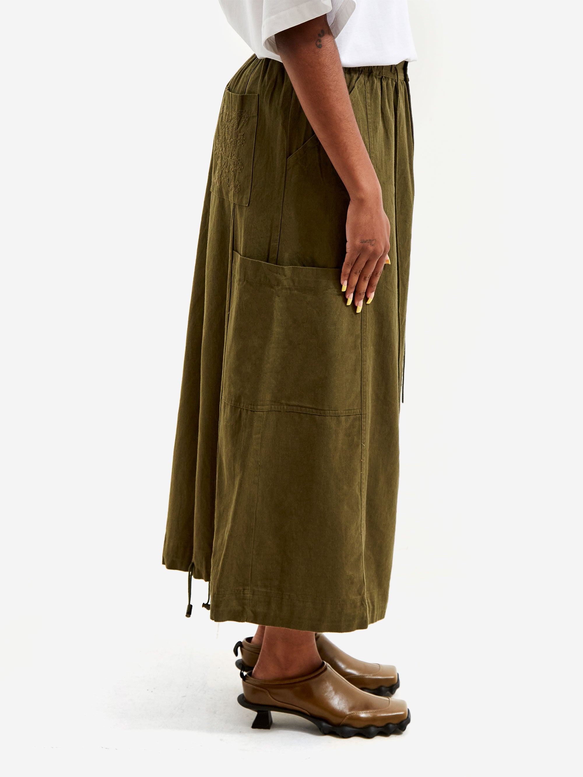 Damson Madder Vika Utility Midi Skirt - Olive – Goodhood