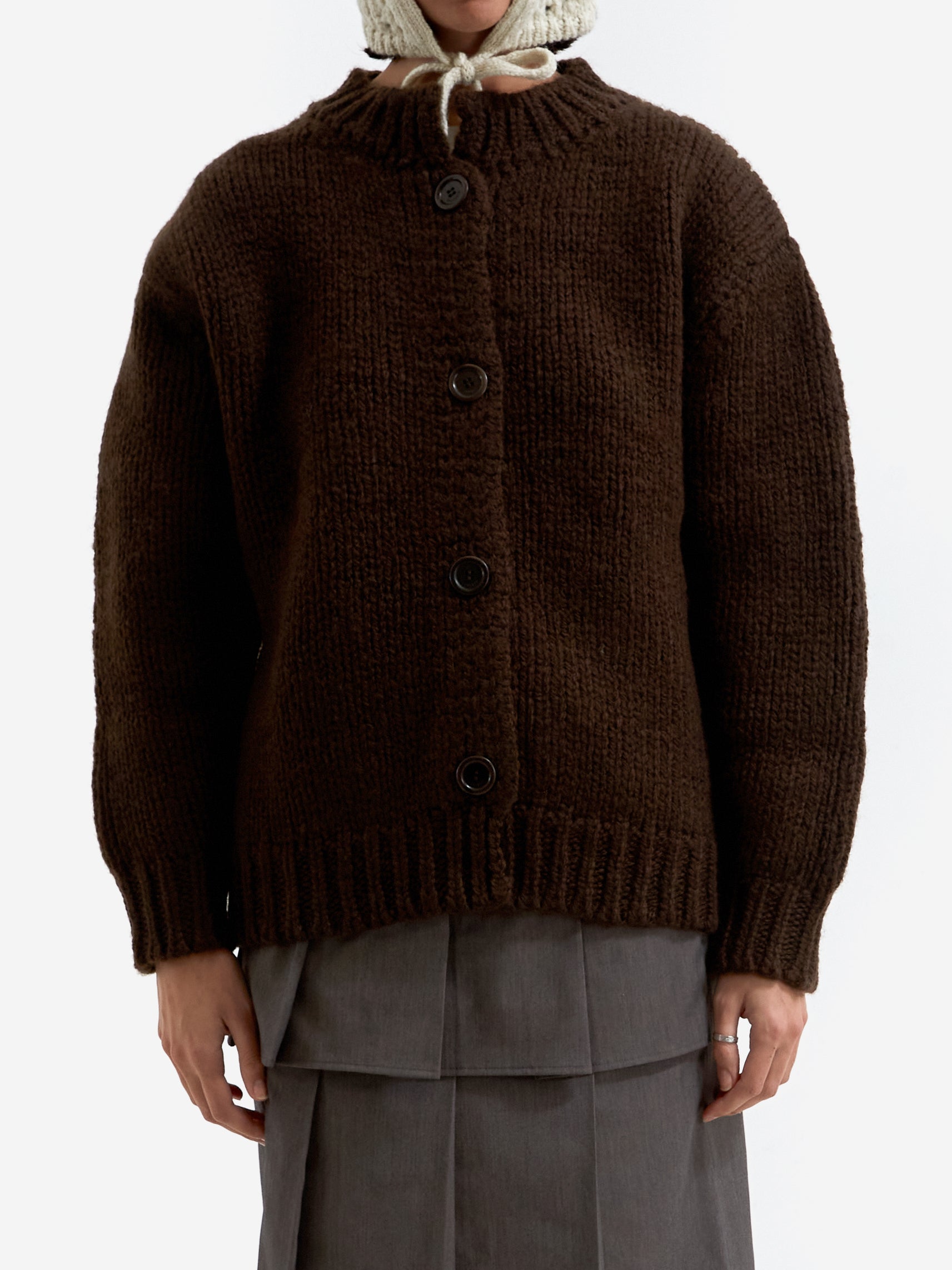 AMOMENTO Bulky Knit Cardigan - Dark Brown – Goodhood