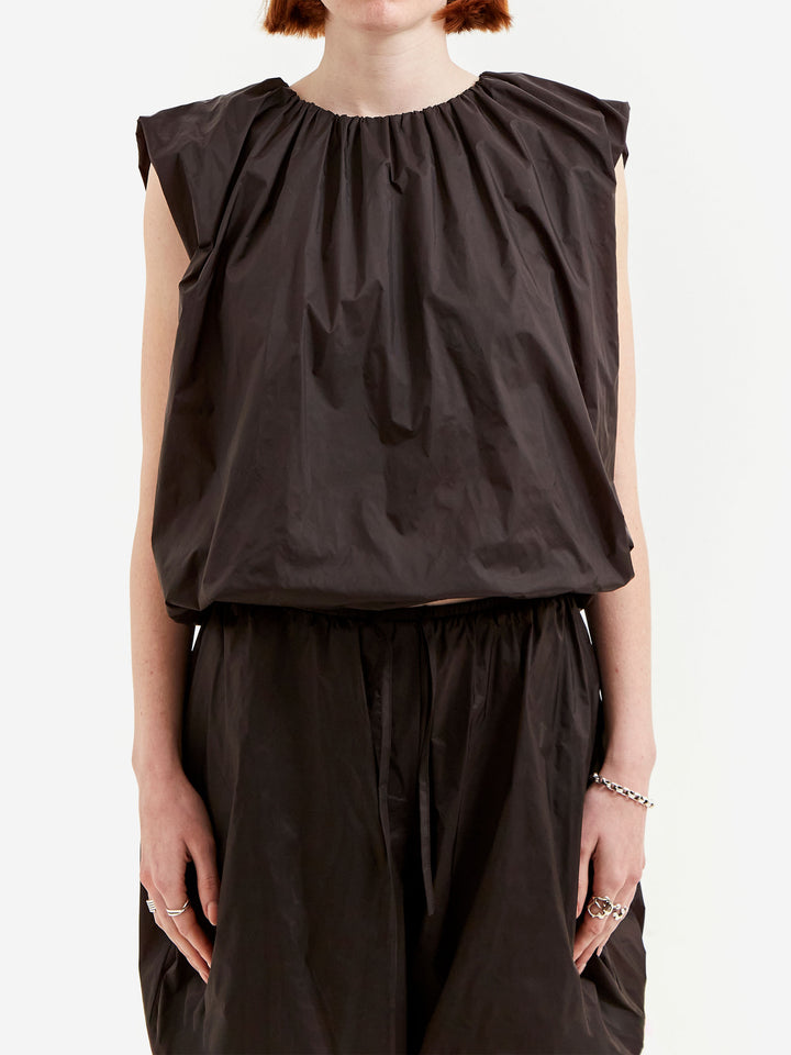 AMOMENTO Nylon Volume Shirring Top - Dark Brown – Goodhood