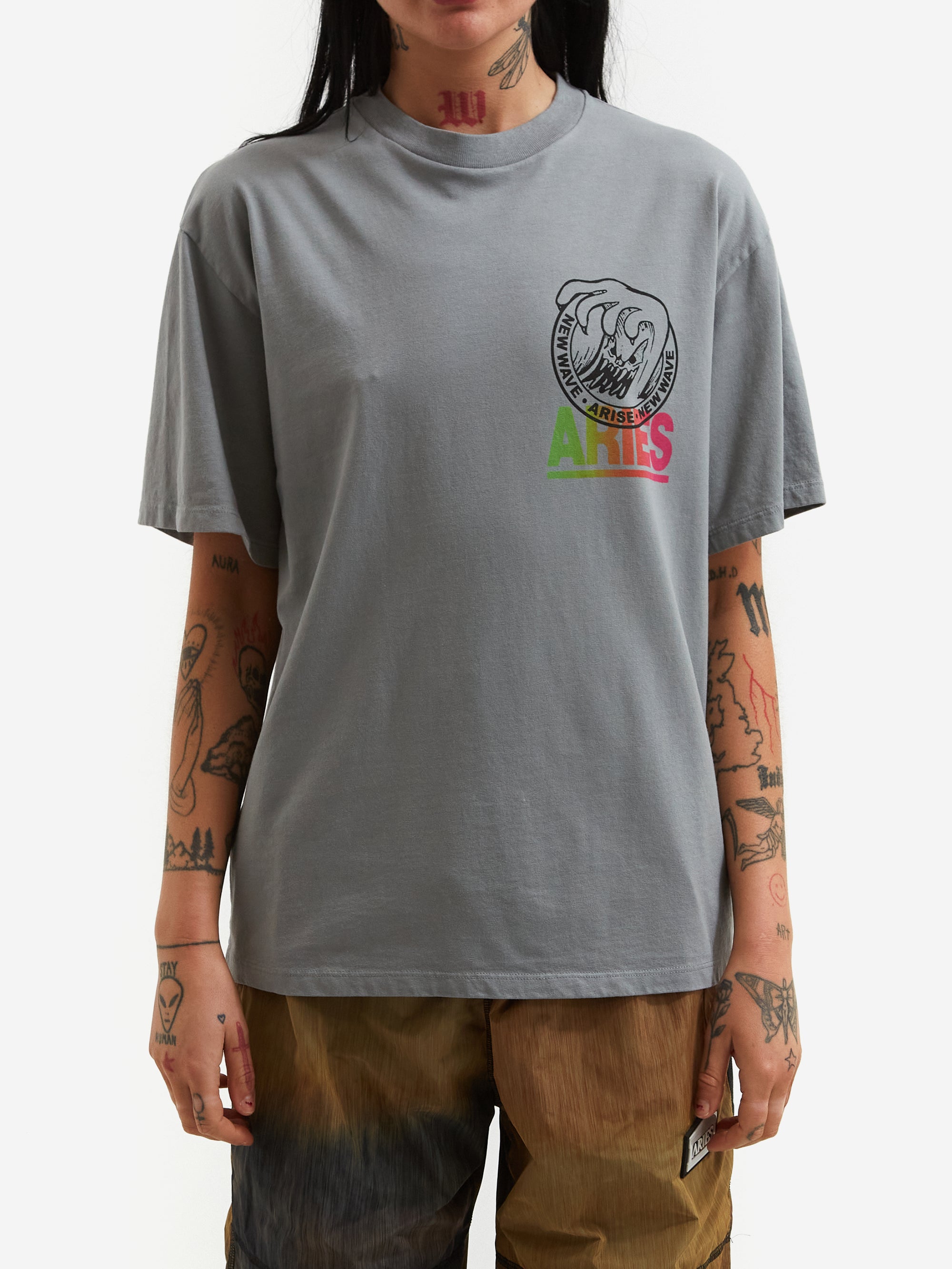 Aries Aged Wave Short Sleeve Tee - Grey – Goodhood