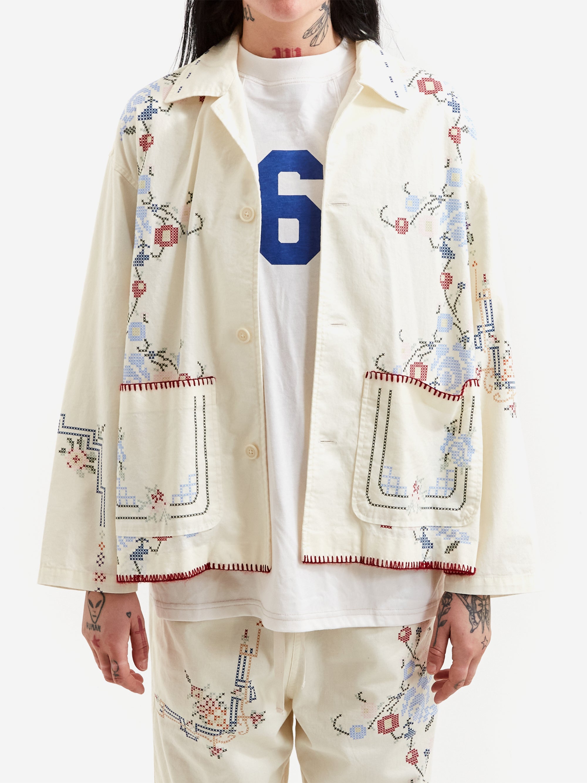 Beams Boy Cross Stitch Print Jacket - Ivory – Goodhood