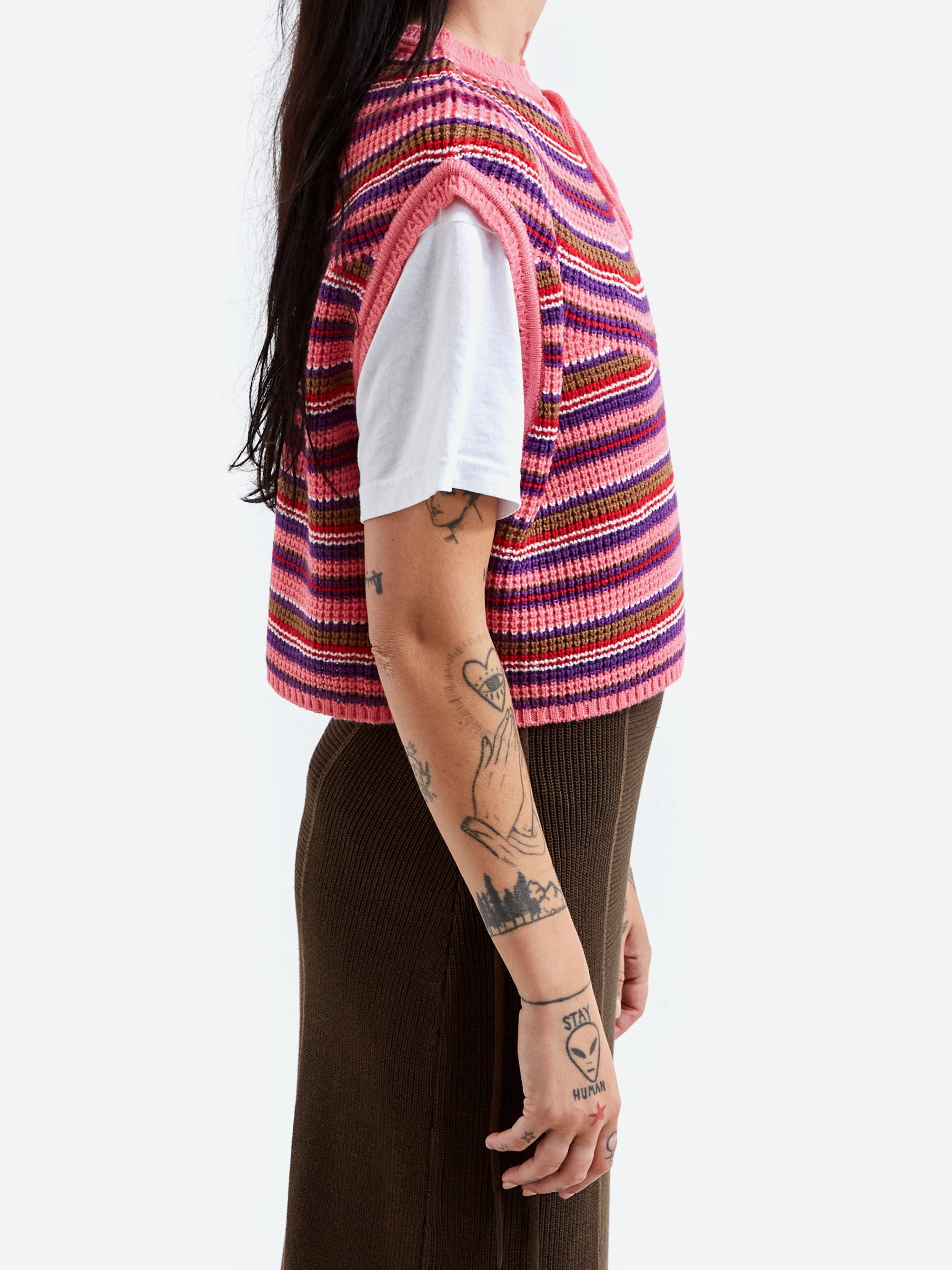 Beams Boy Multi Border Knit Vest - Fuchsia – Goodhood