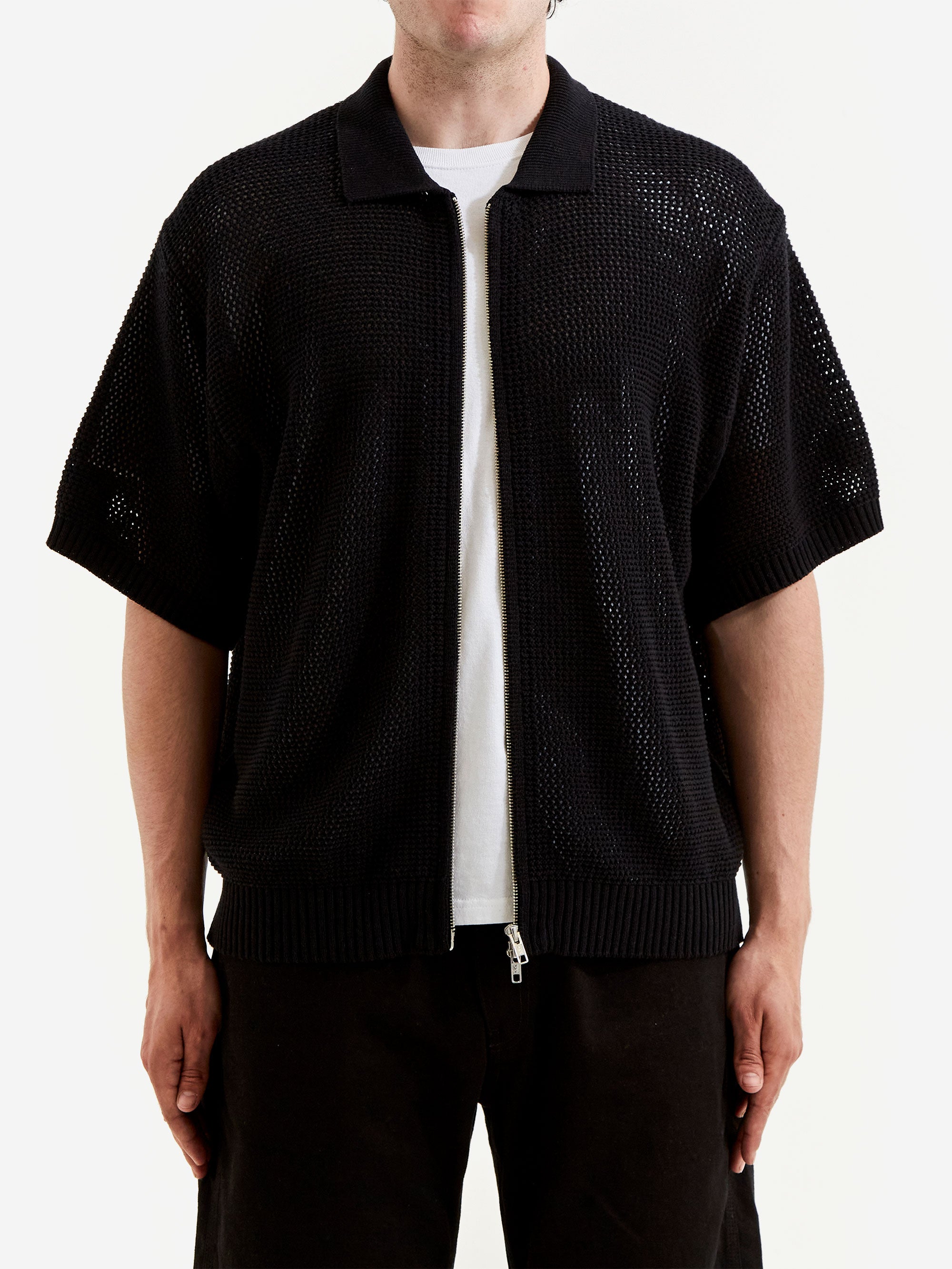 Beams Mesh Knit Polo Shirt - Black – Goodhood