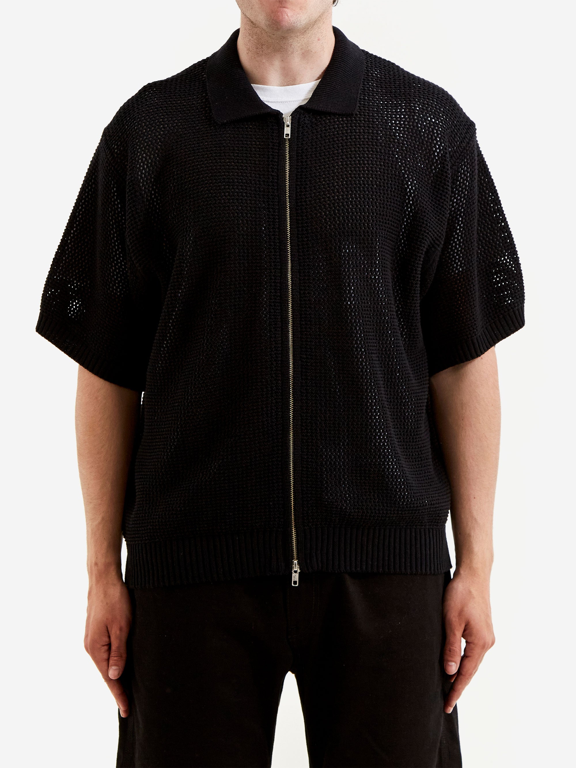 Beams Mesh Knit Polo Shirt - Black – Goodhood