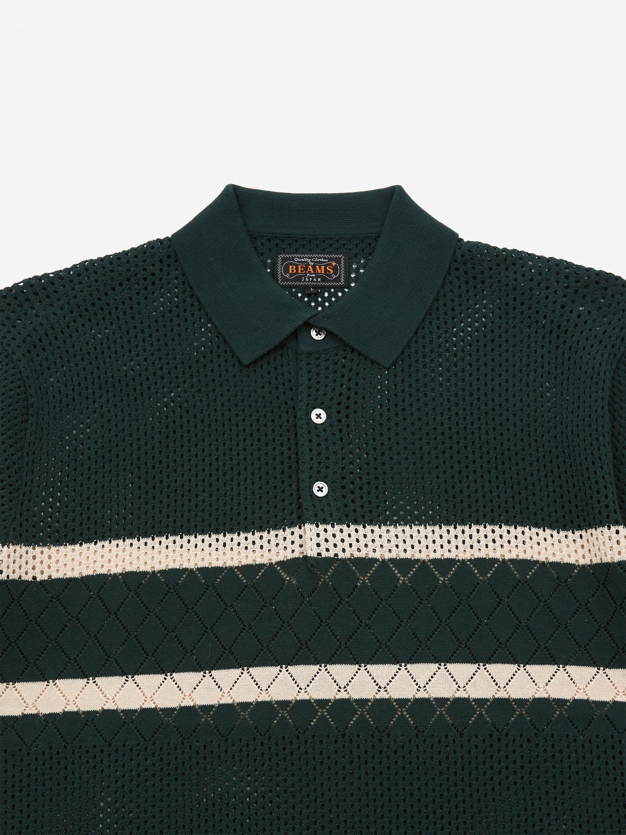 Beams Plus Knit Polo Mesh Stripe - Green – Goodhood