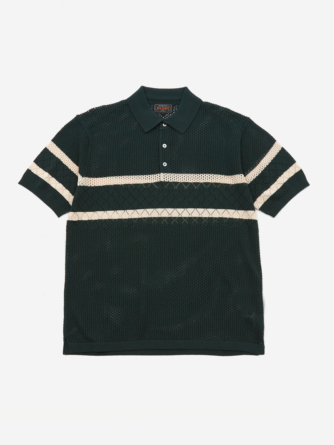 Beams Plus Knit Polo Mesh Stripe - Green – Goodhood