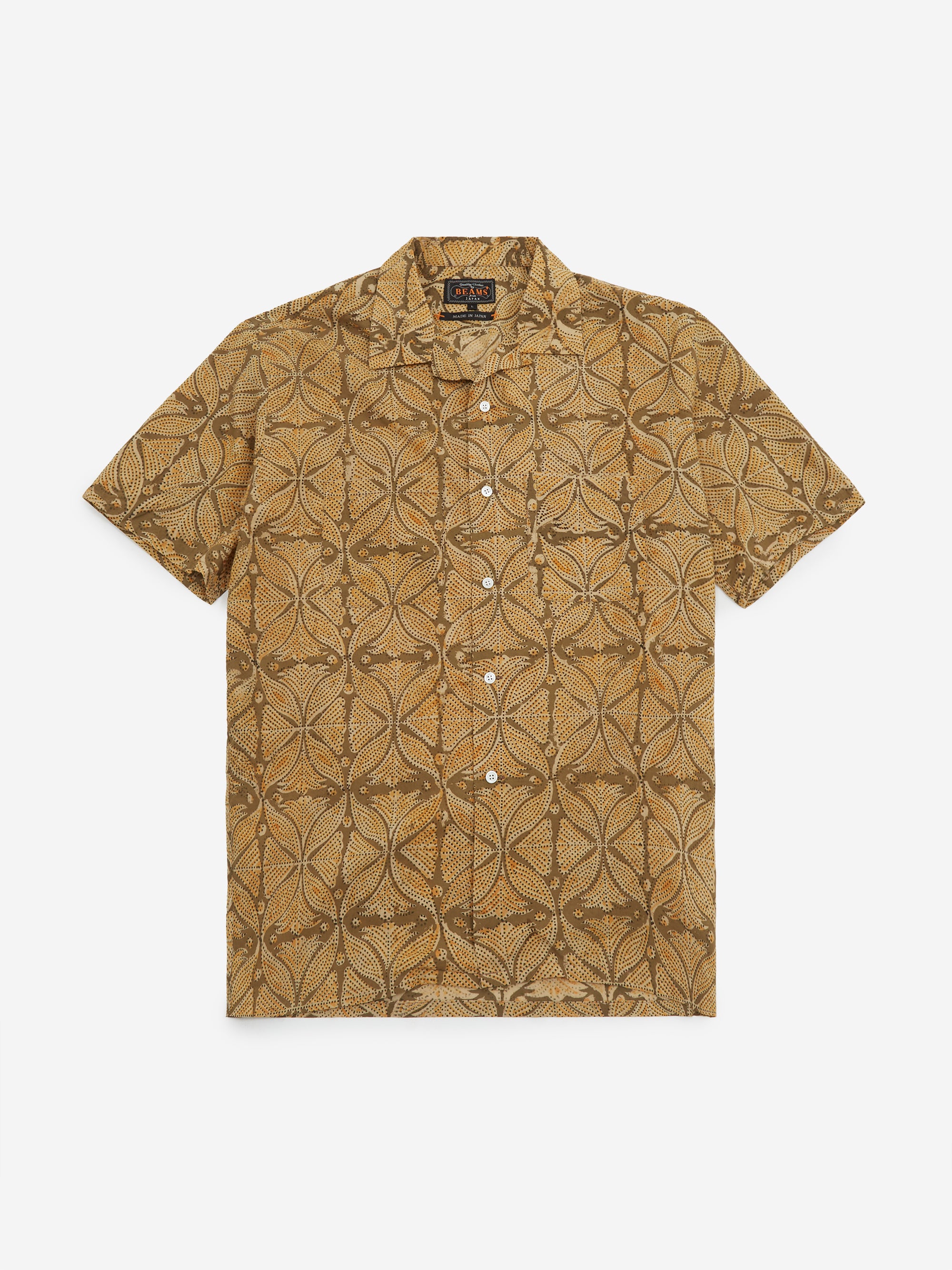 Beams Plus Open Collar Block Print Plant Shirt - Khaki – Goodhood