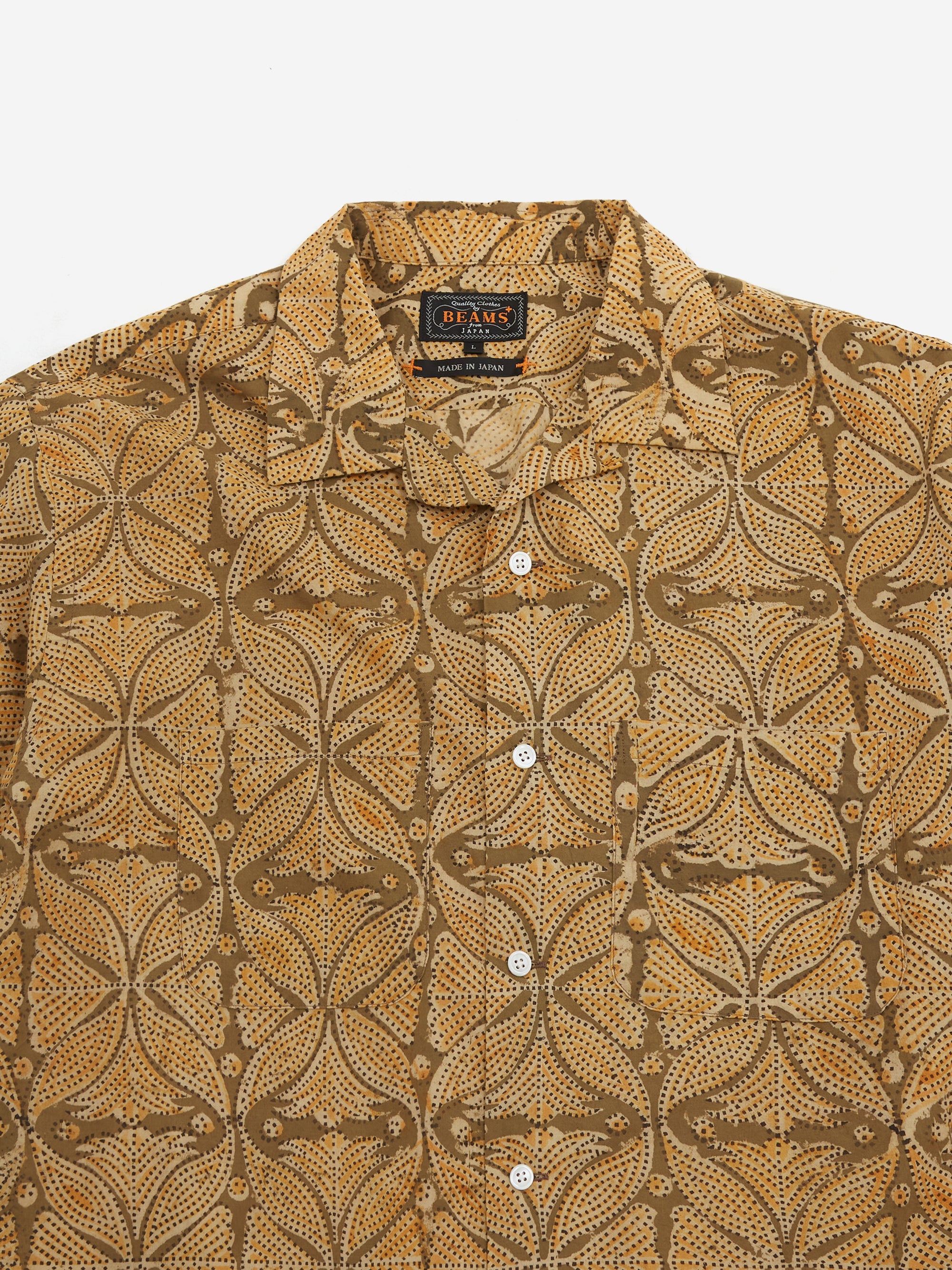 Beams Plus Open Collar Block Print Plant Shirt - Khaki – Goodhood