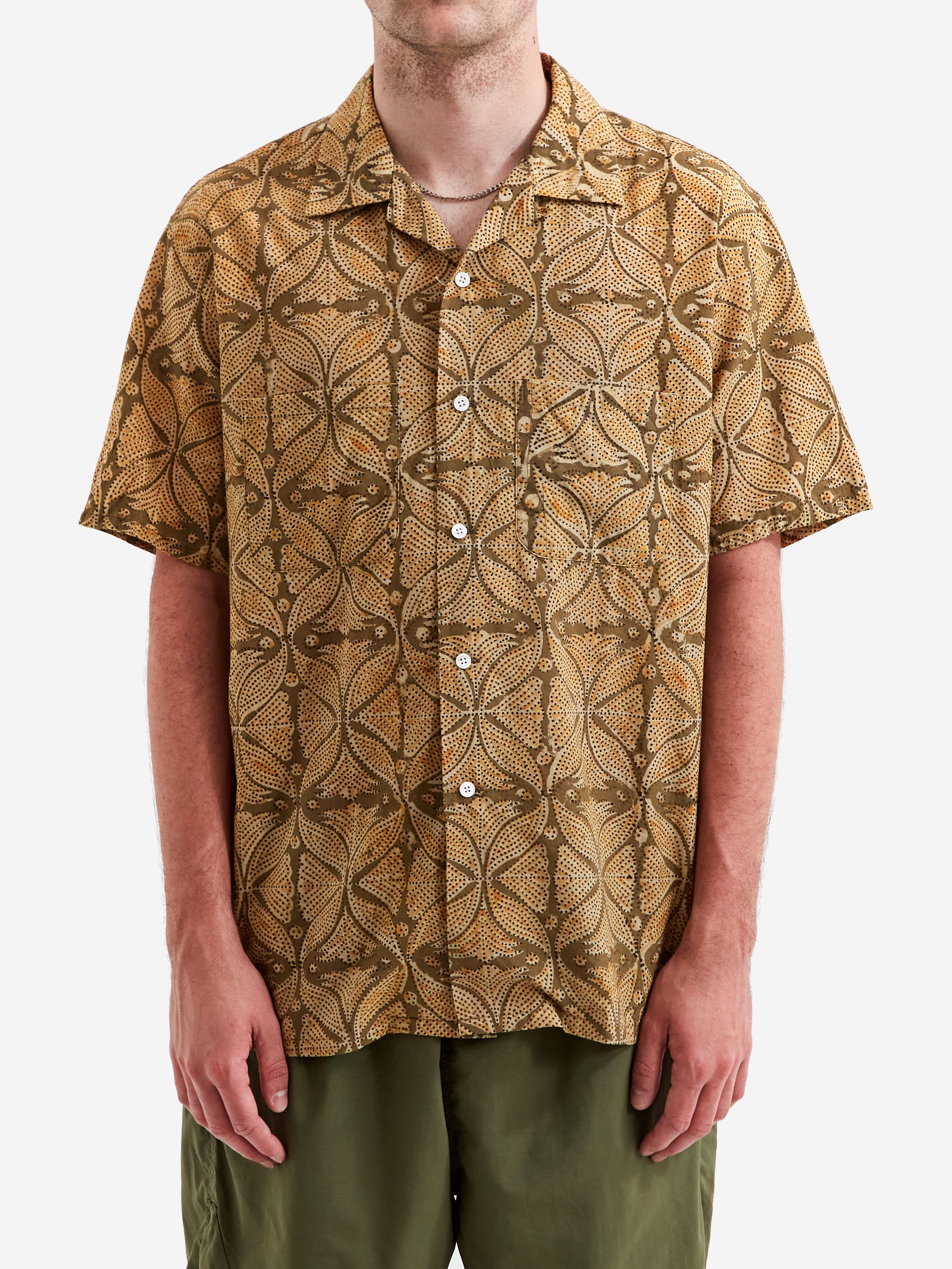 Beams Plus Open Collar Block Print Plant Shirt - Khaki – Goodhood