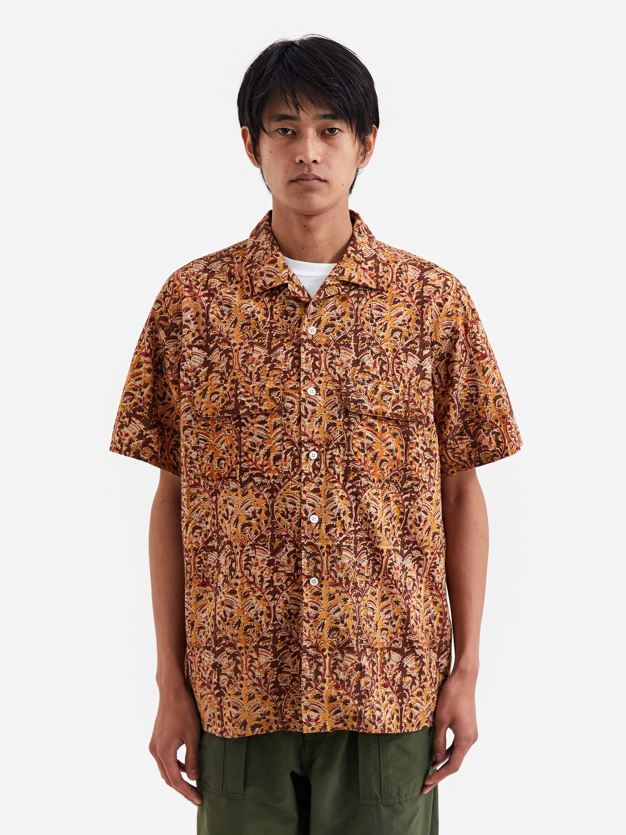 Beams Plus Open Collar SS Block Print - Brown – Goodhood