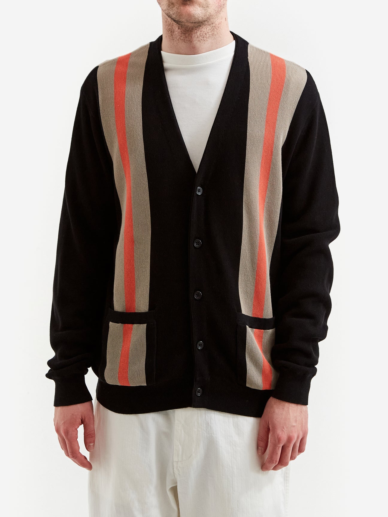 Beams Plus Stripe Jacquard Cardigan - Black – Goodhood