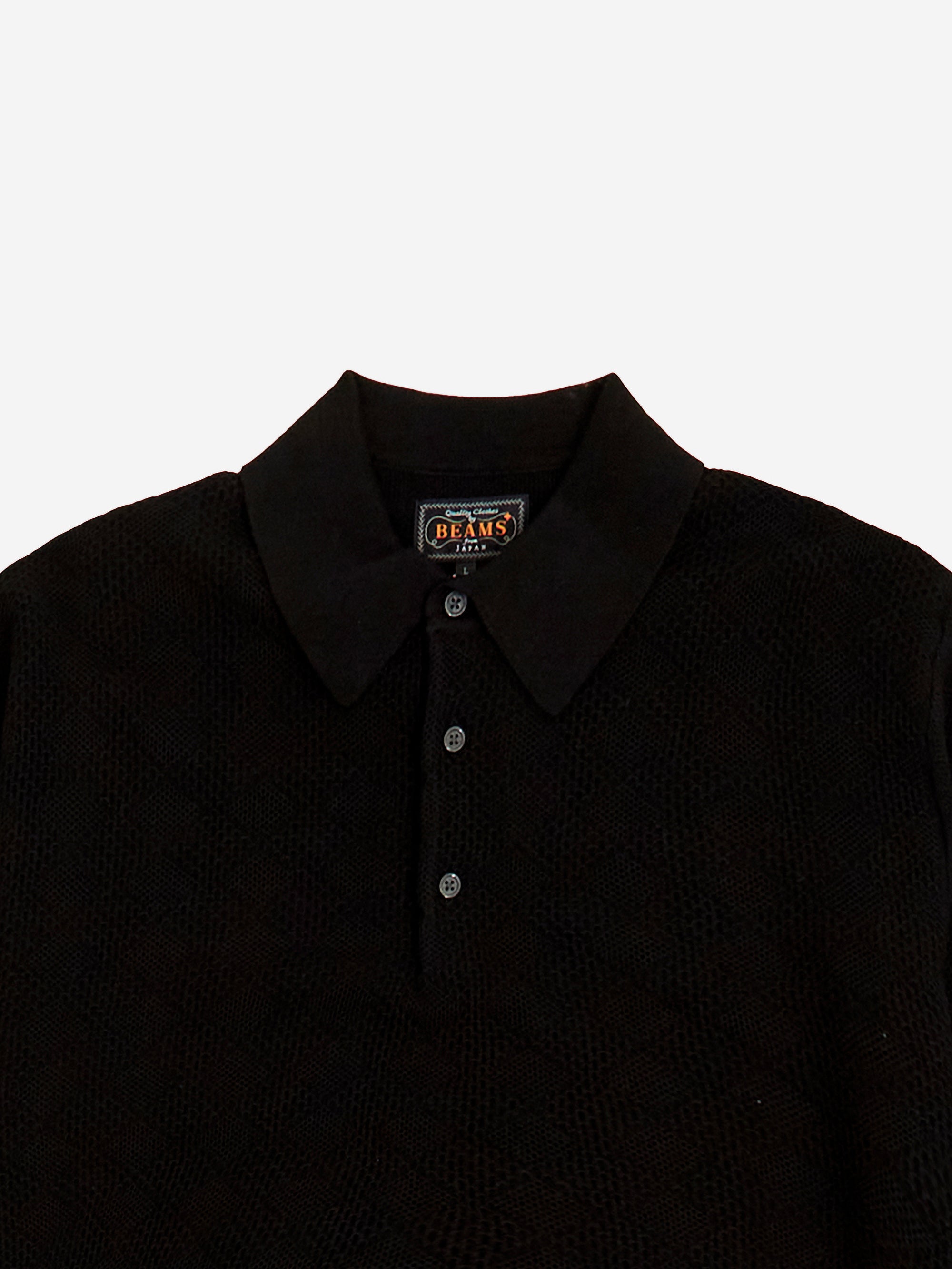 Beams Plus Knit Polo Diamond Pattern - Black – Goodhood