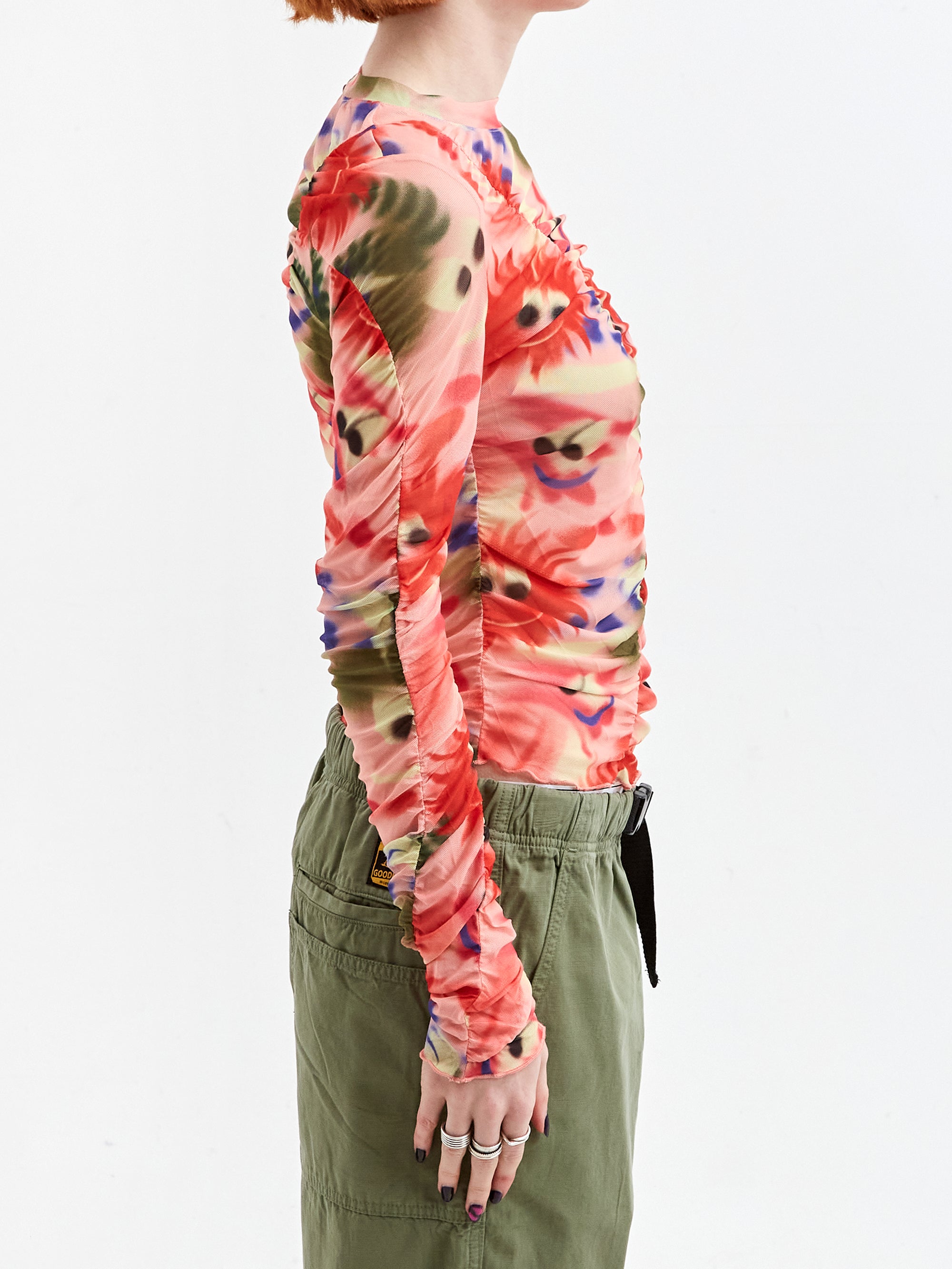 Brain Dead Alexis Ruched Hyper Mesh Long Sleeve Top - Pink Multi – Goodhood
