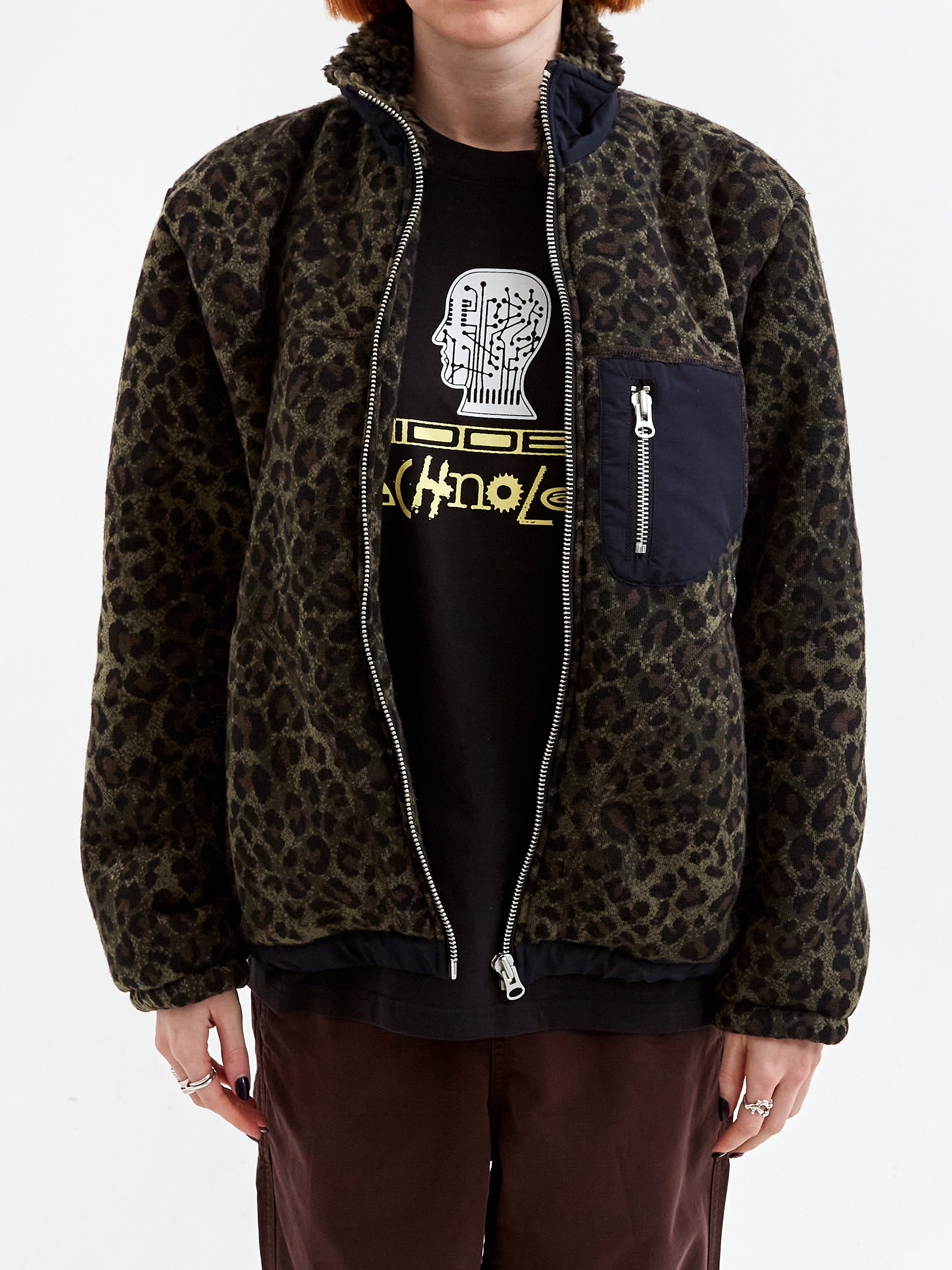 Brain Dead Leopard Reverse Sherpa Jacket W - Olive – Goodhood