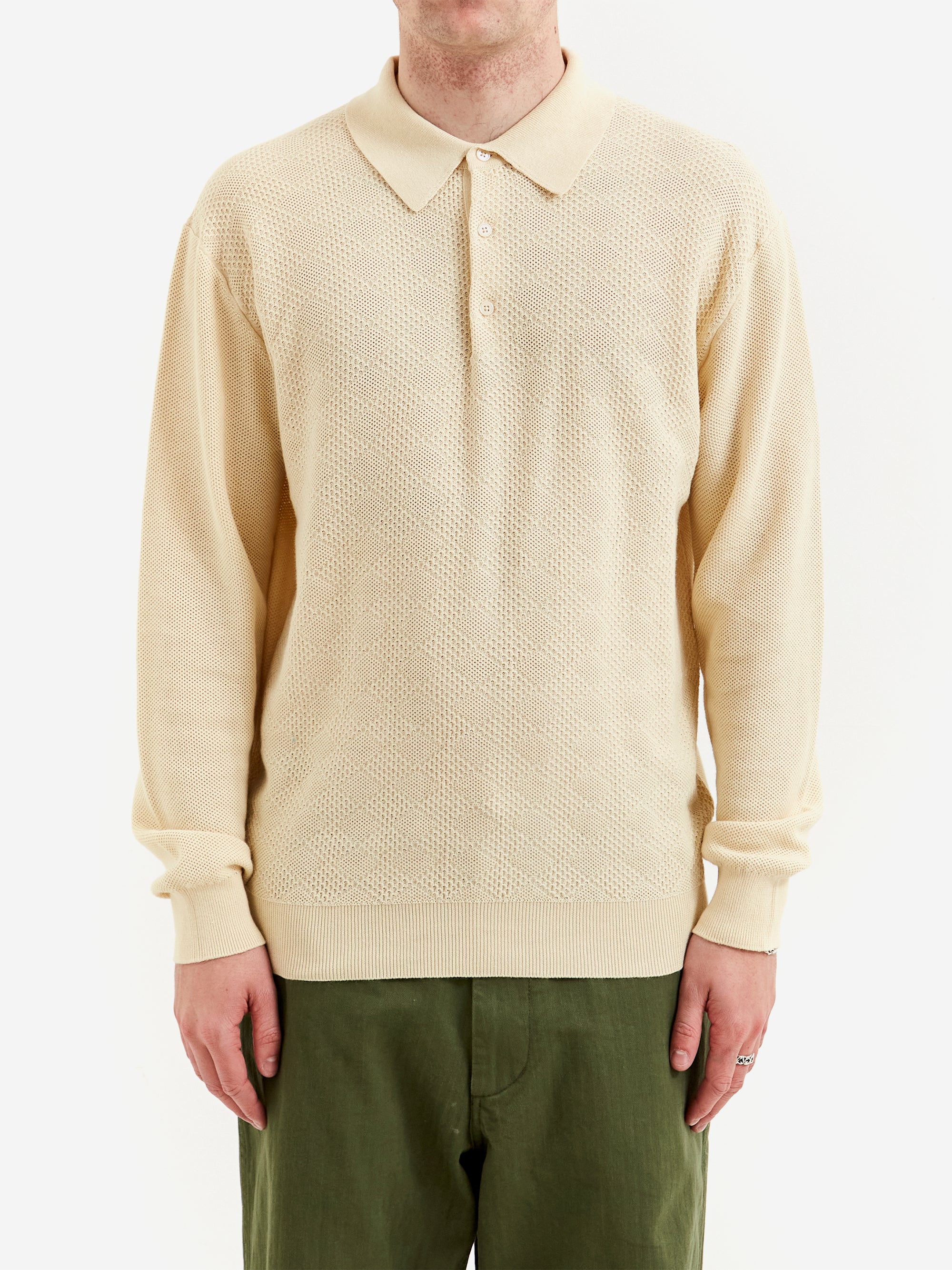 Beams Plus Knit Polo Diamond Pattern - Off White – Goodhood