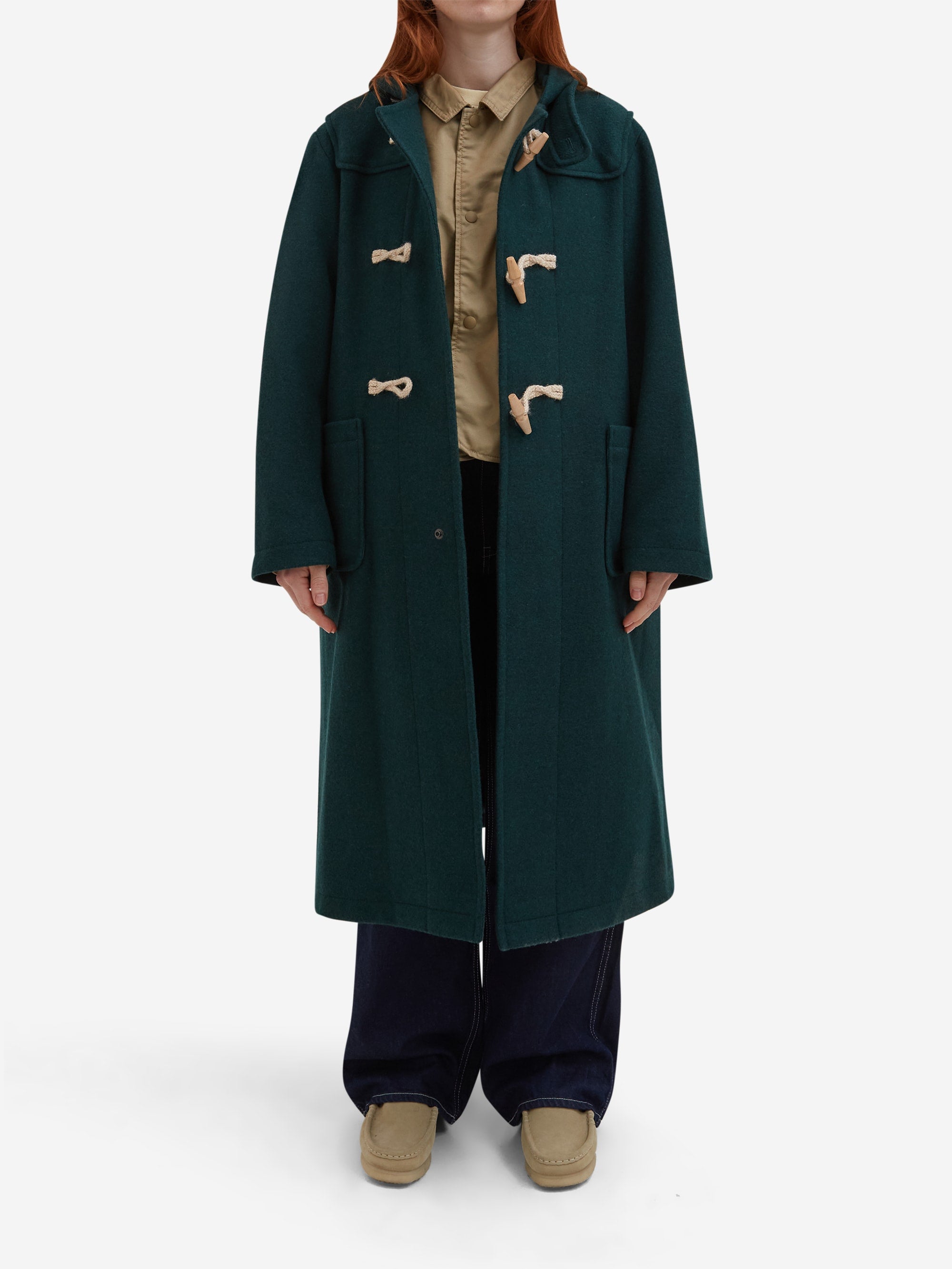Beams Boy Mosser Long Duffle Coat - Dark Green – Goodhood