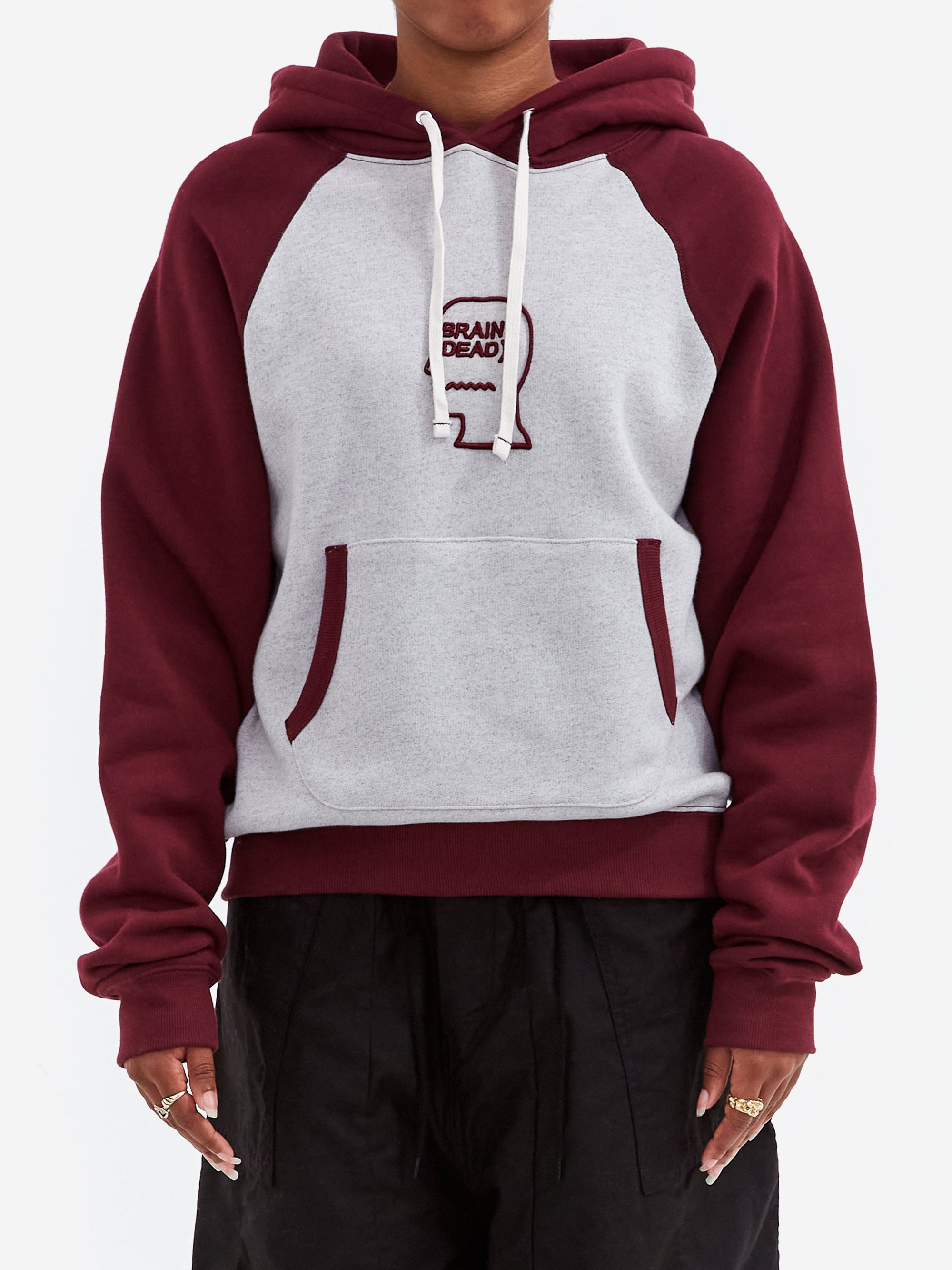 Brain Dead Fleece Logo Head Raglan Hoodie - Oatmeal Maroon – Goodhood