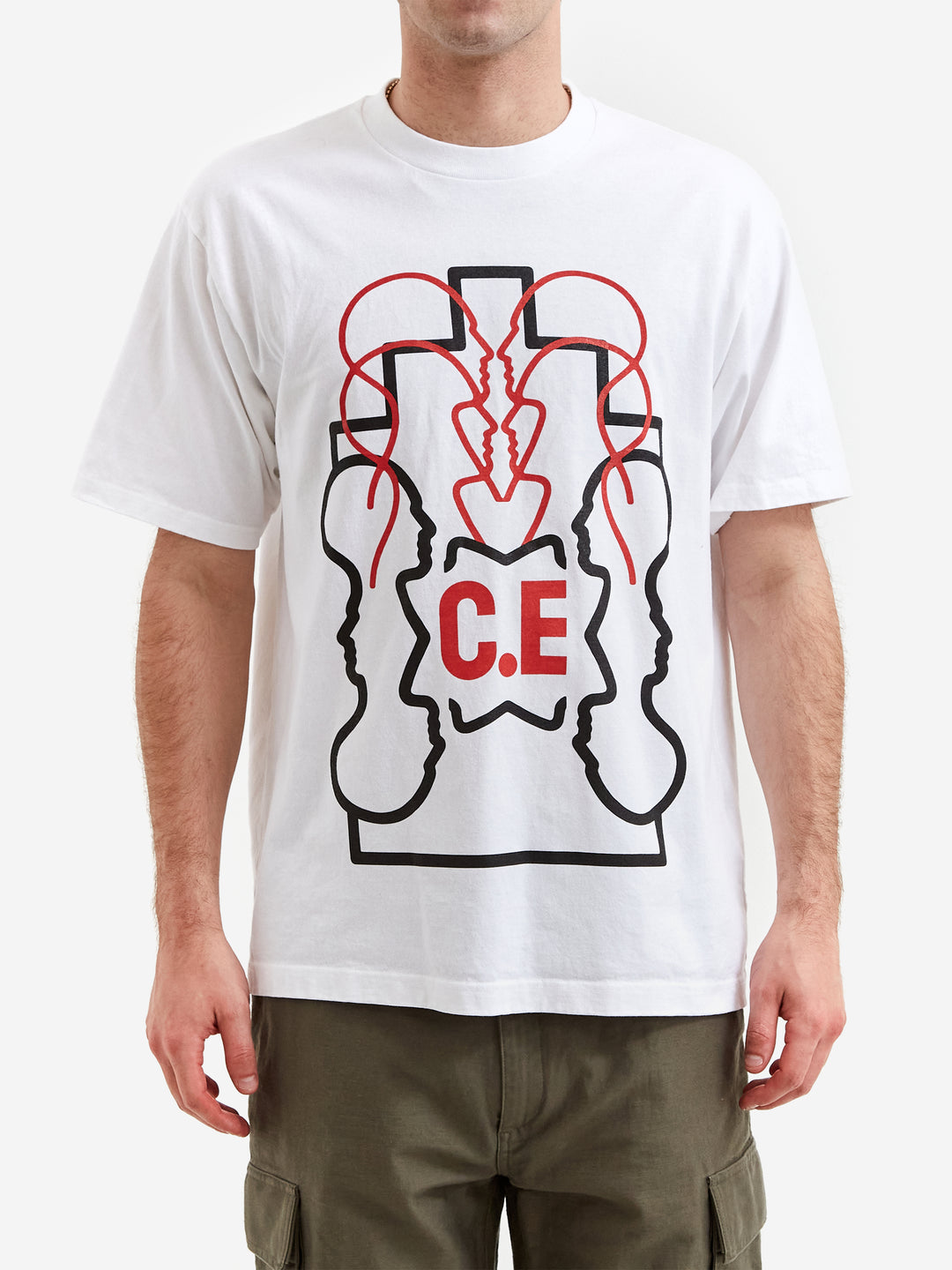C.E Cav Empt WB Ziggurat Heads II star C.E red T-Shirt - White – Goodhood