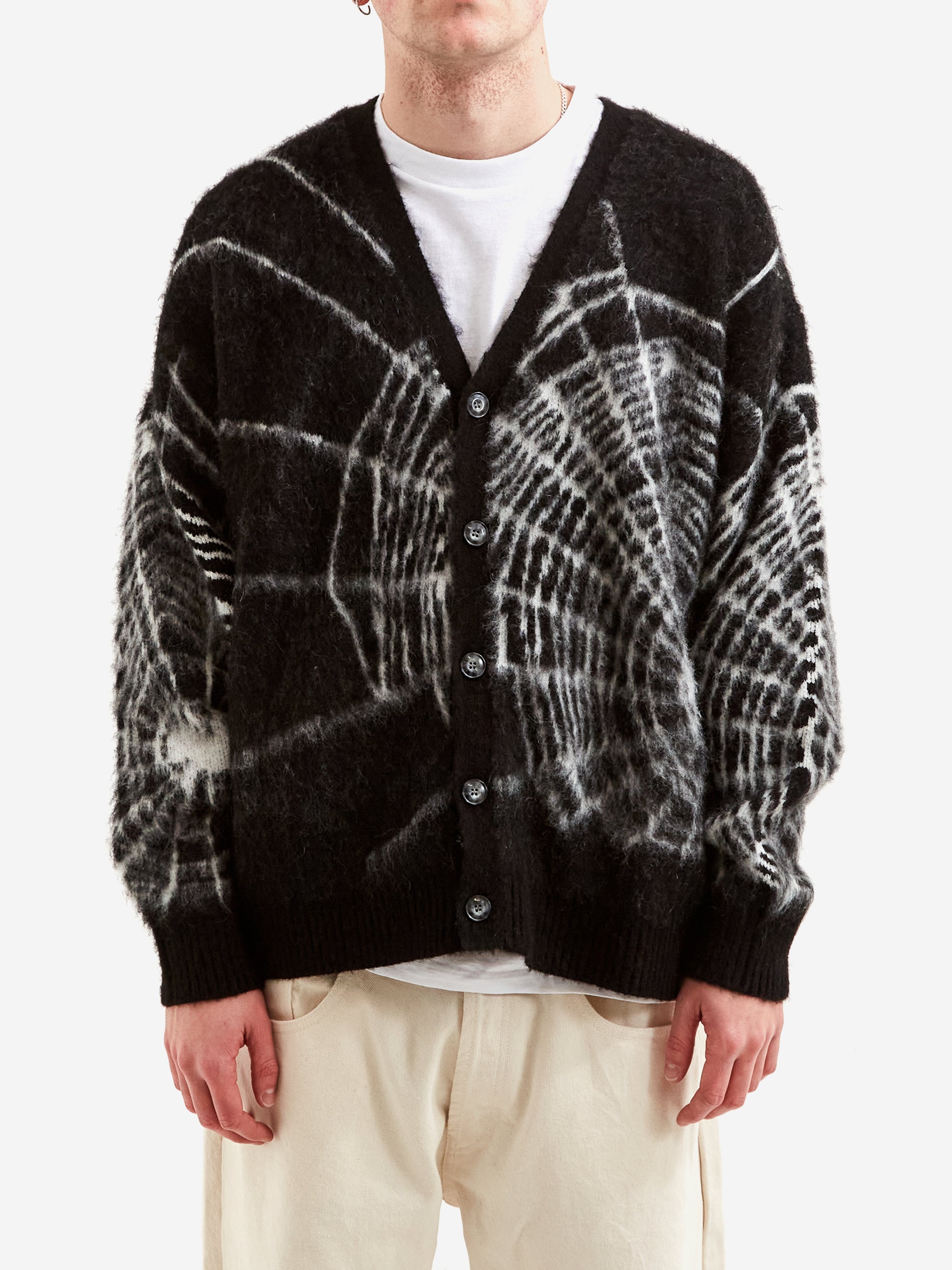 Flagstuff Spider Web Mohair Cardigan - Black – Goodhood