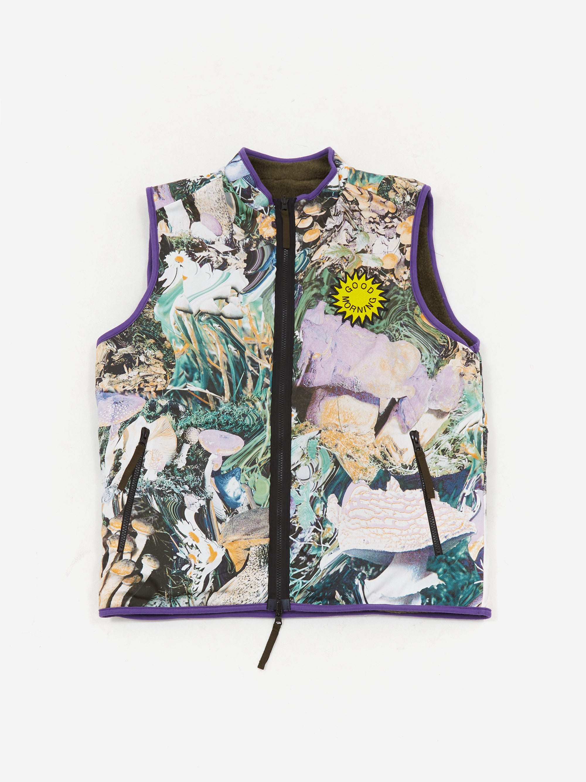Good Morning Tapes Reversible Polar Fleece Zip Thru Vest - Moss/Shroom ...