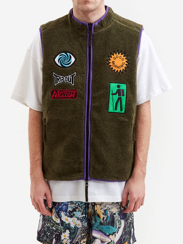 Good Morning Tapes Reversible Polar Fleece Zip Thru Vest - Moss/Shroom ...