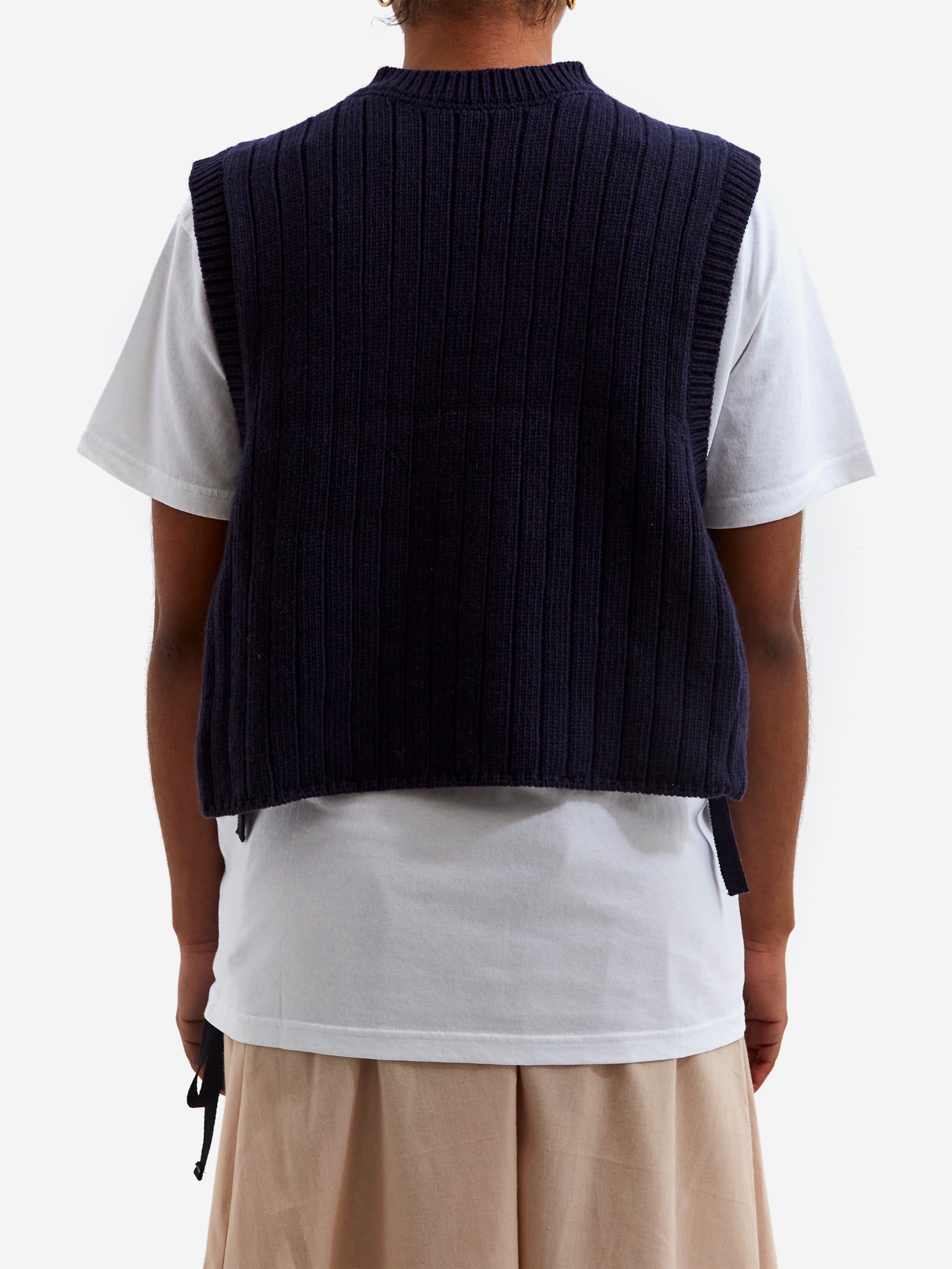 Beams Boy Alan Side Ribbon Vest - Navy – Goodhood