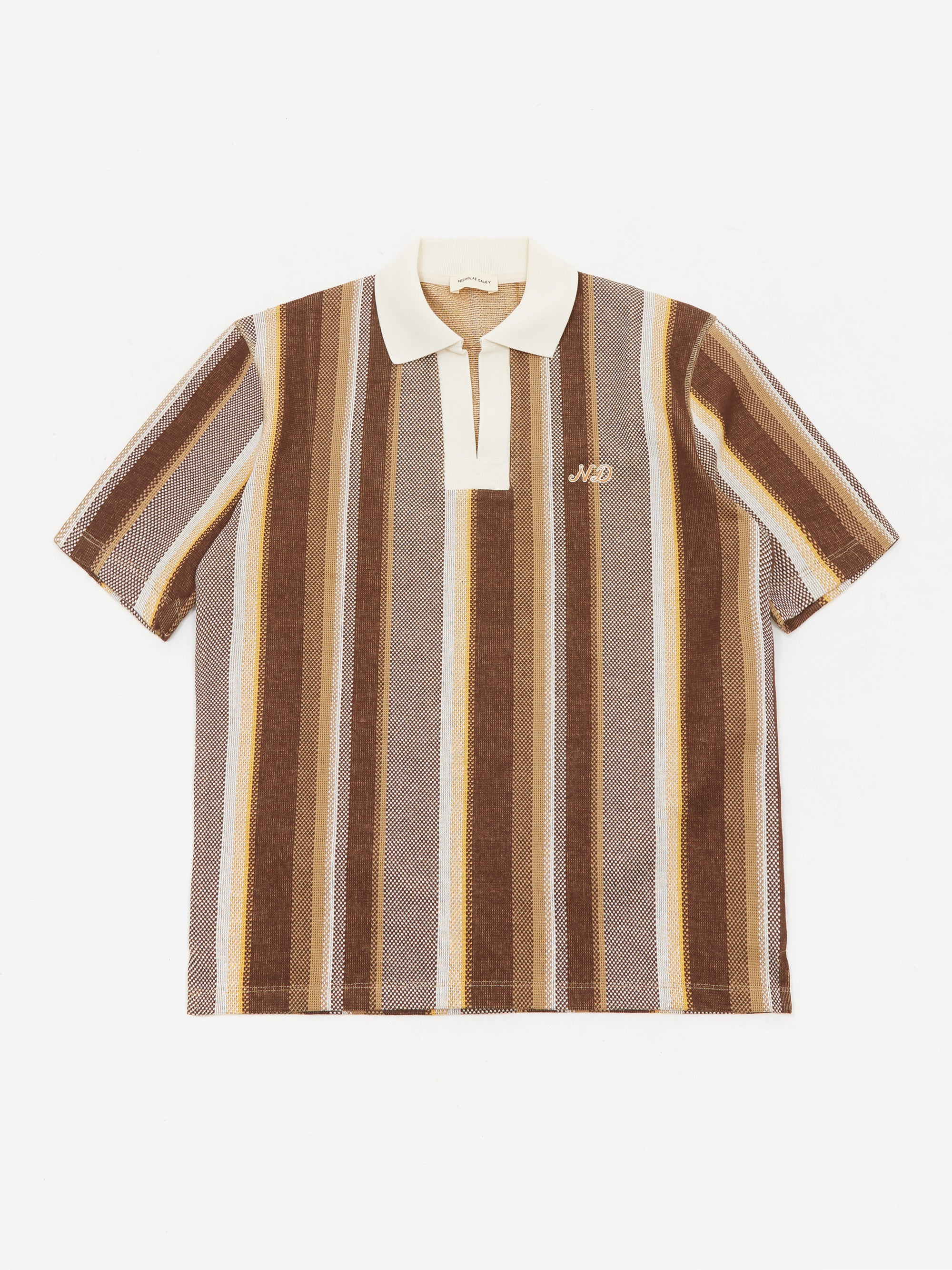 Nicholas Daley Short Sleeve Striped Polo - Brown/Ecru/Mustard – Goodhood
