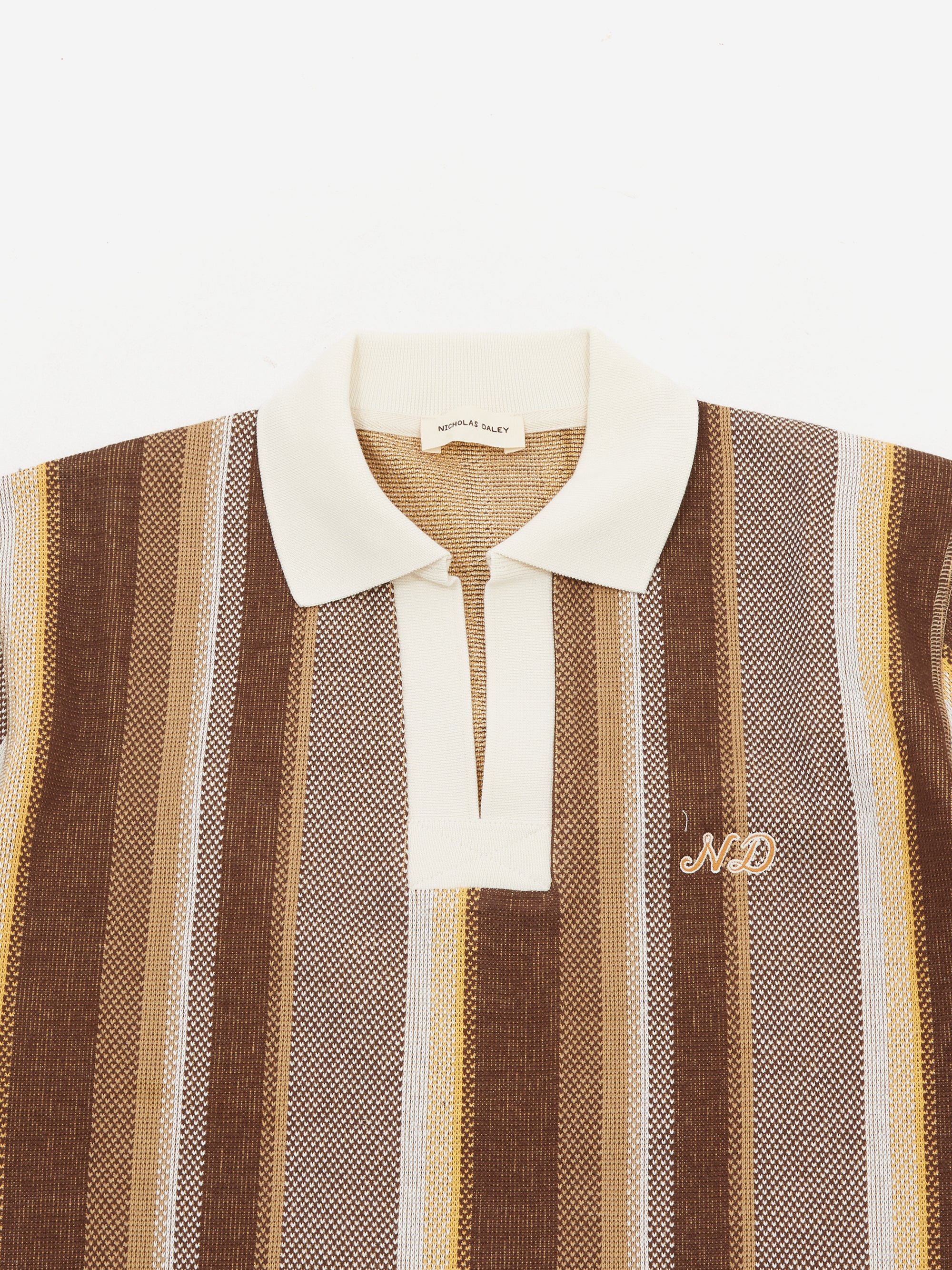 Nicholas Daley Short Sleeve Striped Polo - Brown/Ecru/Mustard – Goodhood
