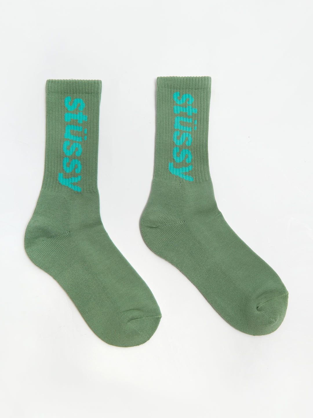 Stussy Helvetica Crew Sock W - Pistachio/Aqua – Goodhood