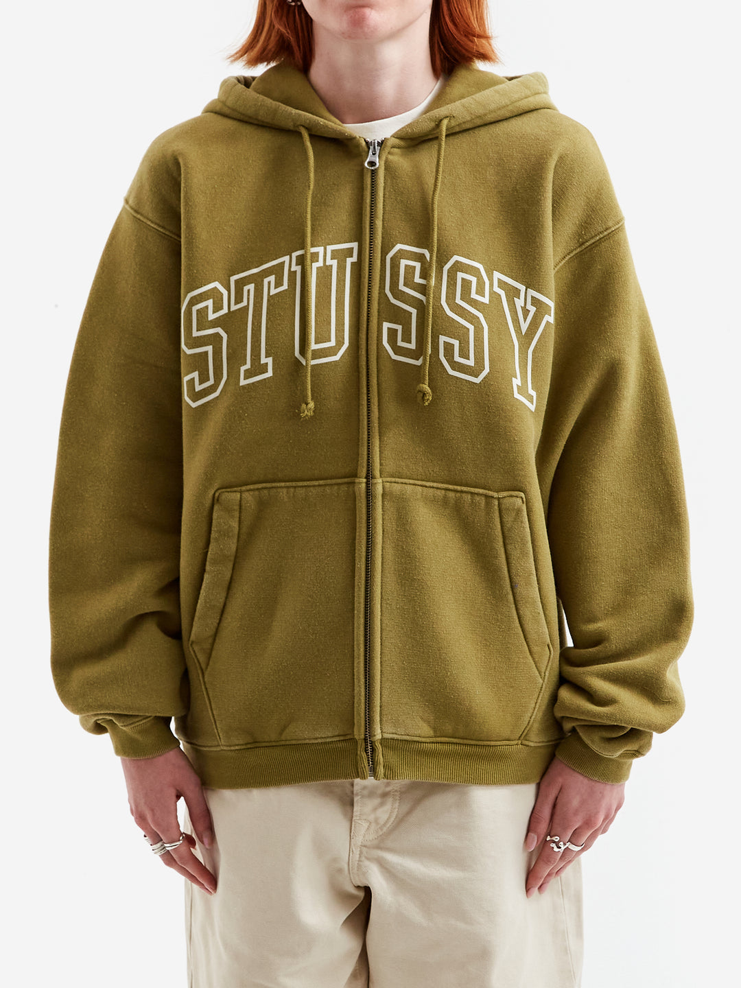 Stussy Outline Zip Hoodie - Olive – Goodhood
