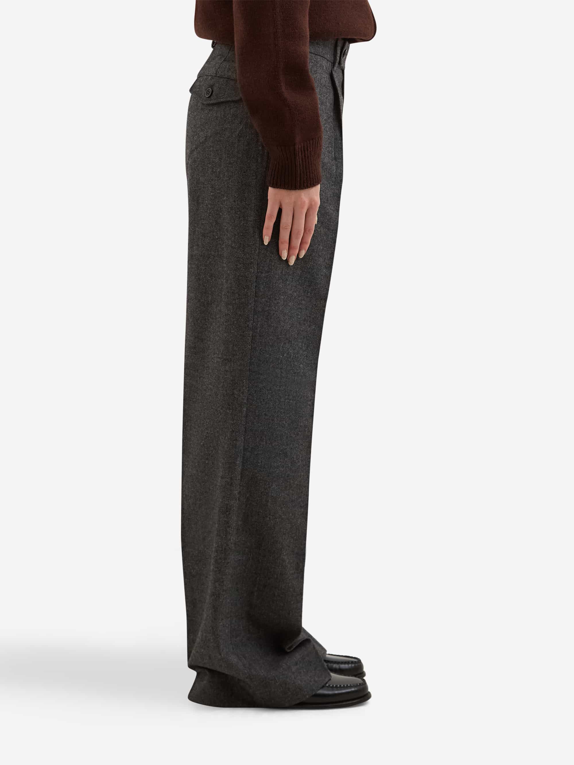 Tonywack Herringbone Wool Wide-Leg Pleated Trouser - Grey Herringbone ...