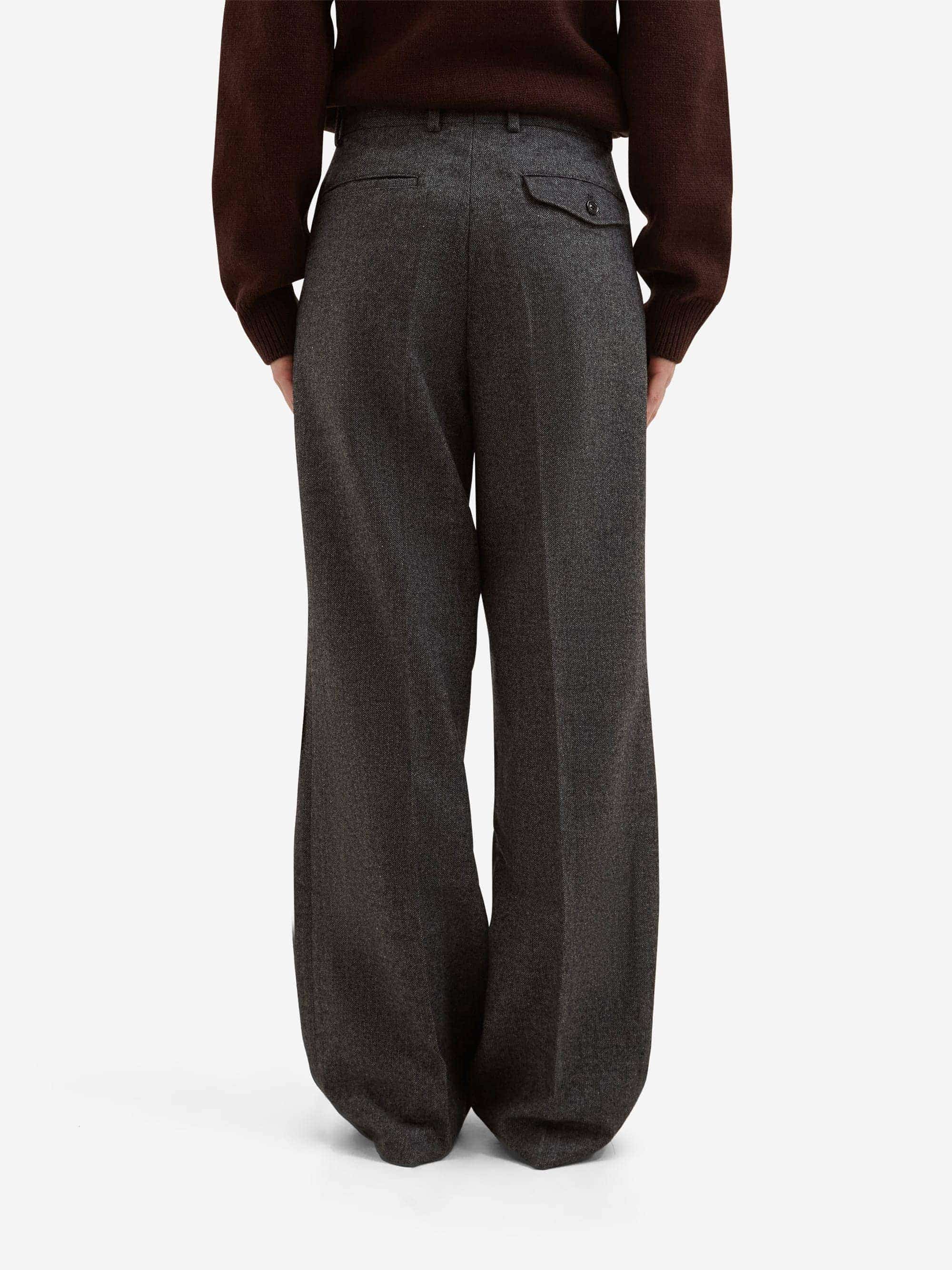 Tonywack Herringbone Wool Wide-Leg Pleated Trouser - Grey Herringbone ...