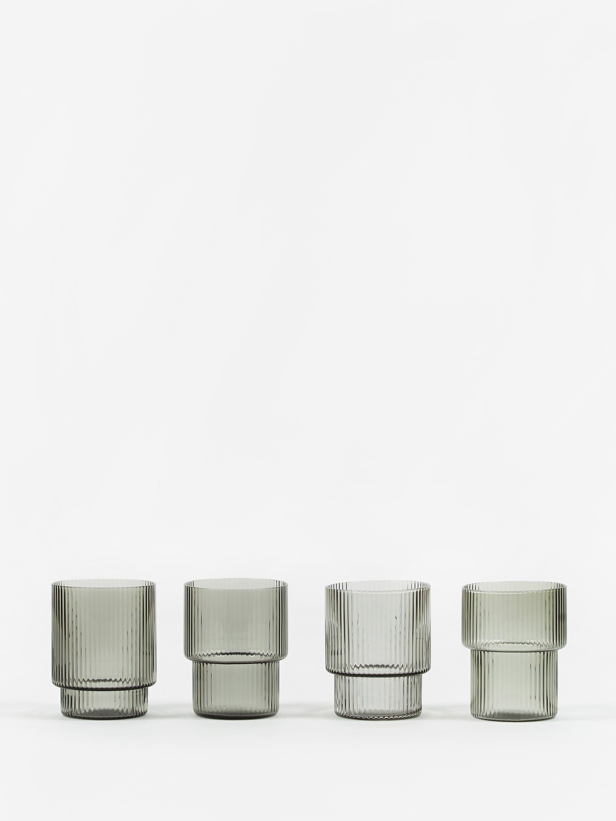 ferm LIVING Ripple Short Drink Glass - Set of 4 - Smoked Grey – Goodhood