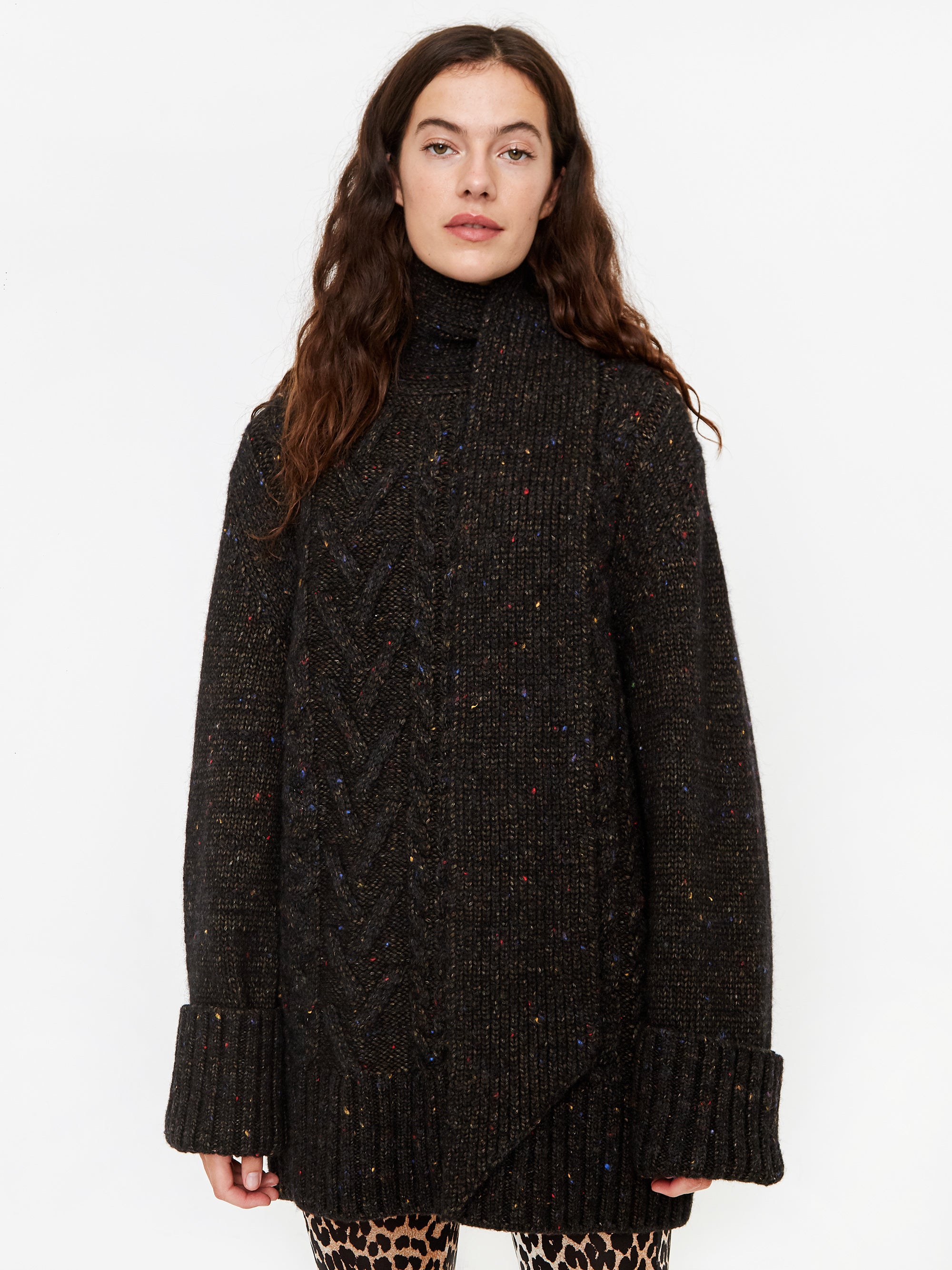 Ganni Oversize Cable Knit Jumper With Scarf - Black – Goodhood