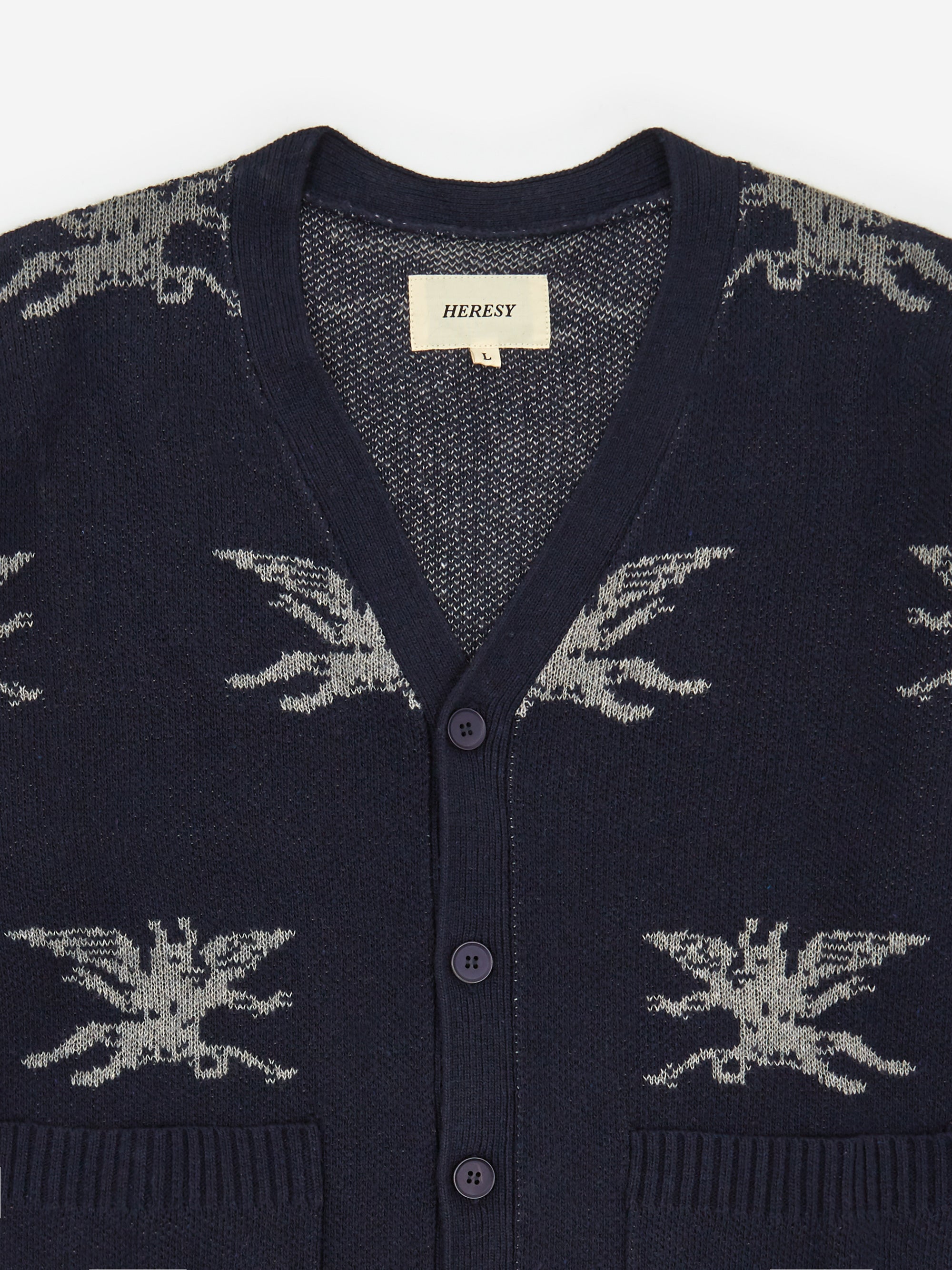 Heresy Demon Cardigan - Navy/Grey | Goodhood