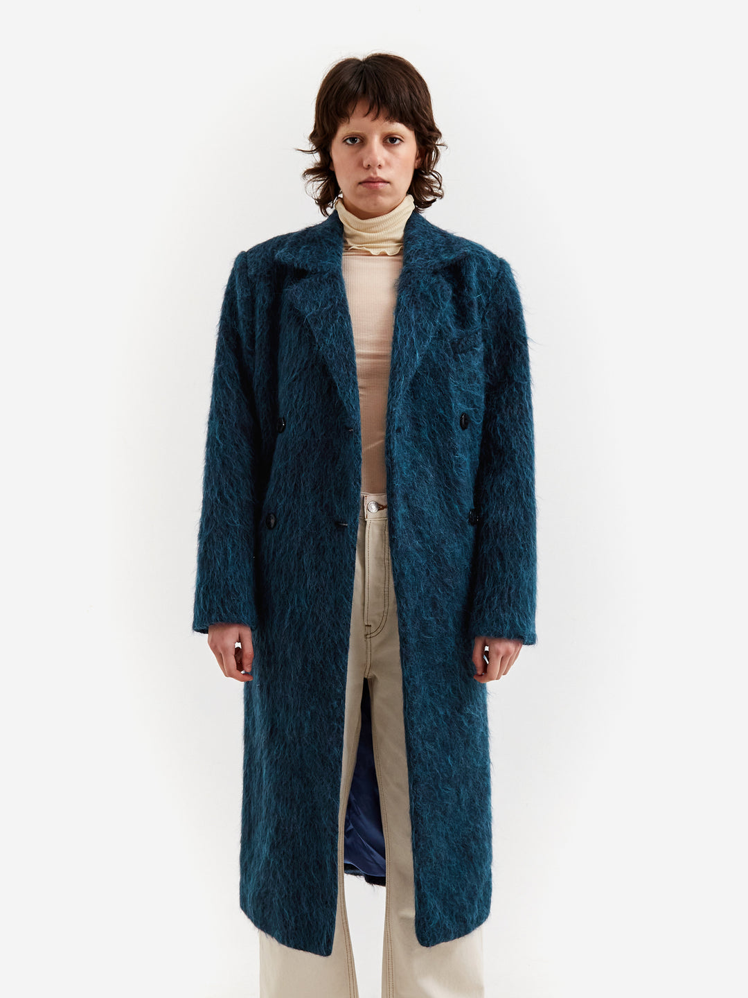 Ganni Fluffy Wool Coat - Nautical Blue – Goodhood