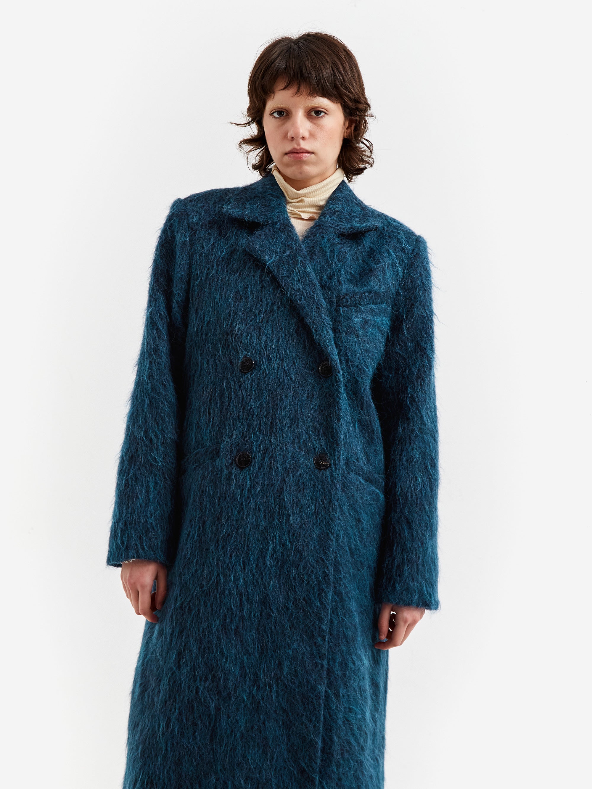 Ganni Fluffy Wool Coat - Nautical Blue – Goodhood