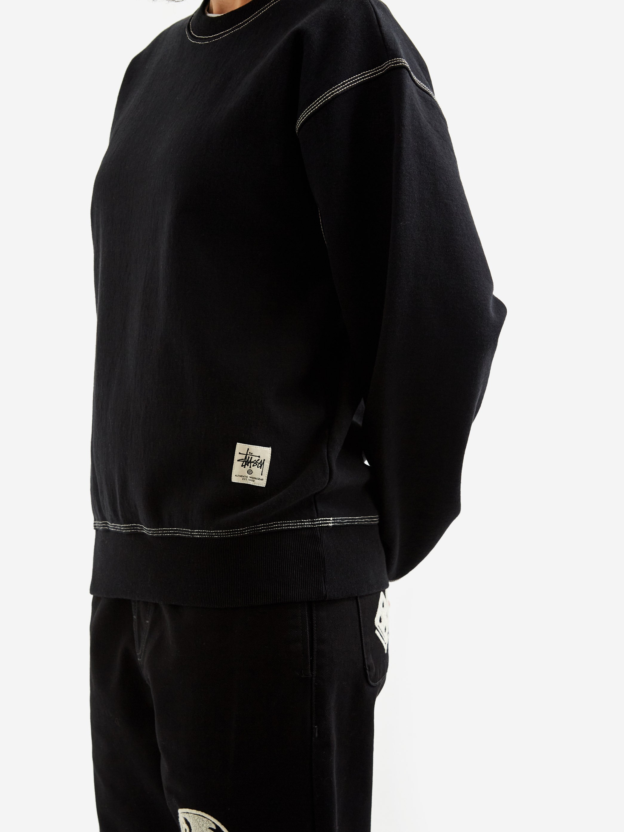 Stussy Contrast Stitch Label Crew - Black – Goodhood