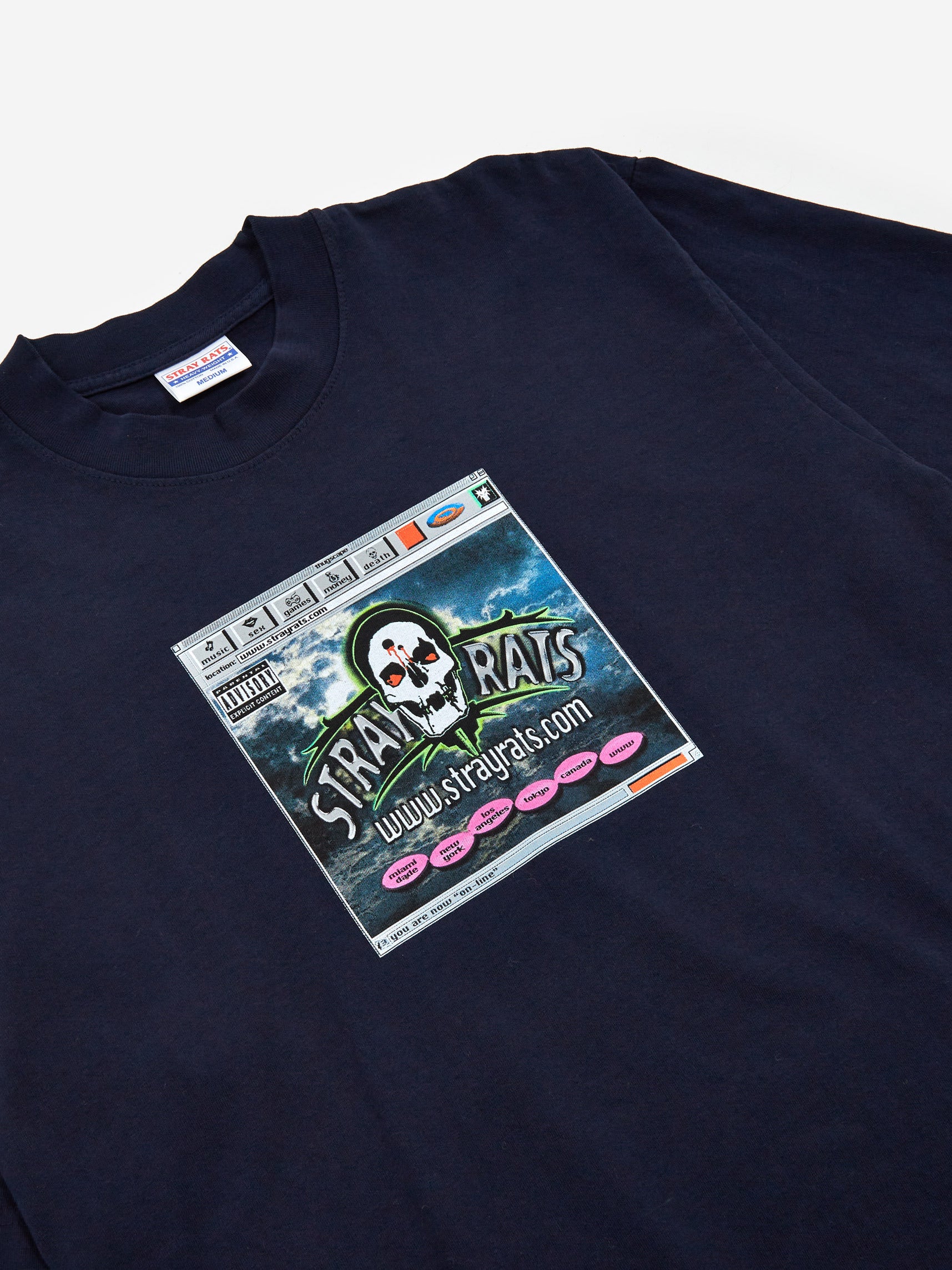 Stray Rats Skull Pad Shortsleeve T-Shirt - Navy – Goodhood