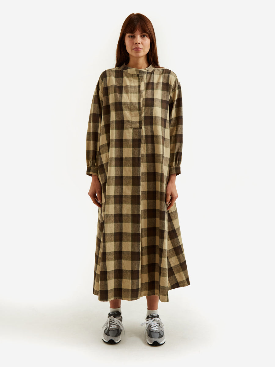 Girls Of Dust Farmer Check Garden Dress - Beige Brown – Goodhood